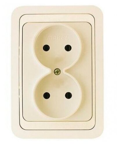 Розетка Makel 2-м СП Mimoza 16А IP20 без заземл. крем./крем, 25017
