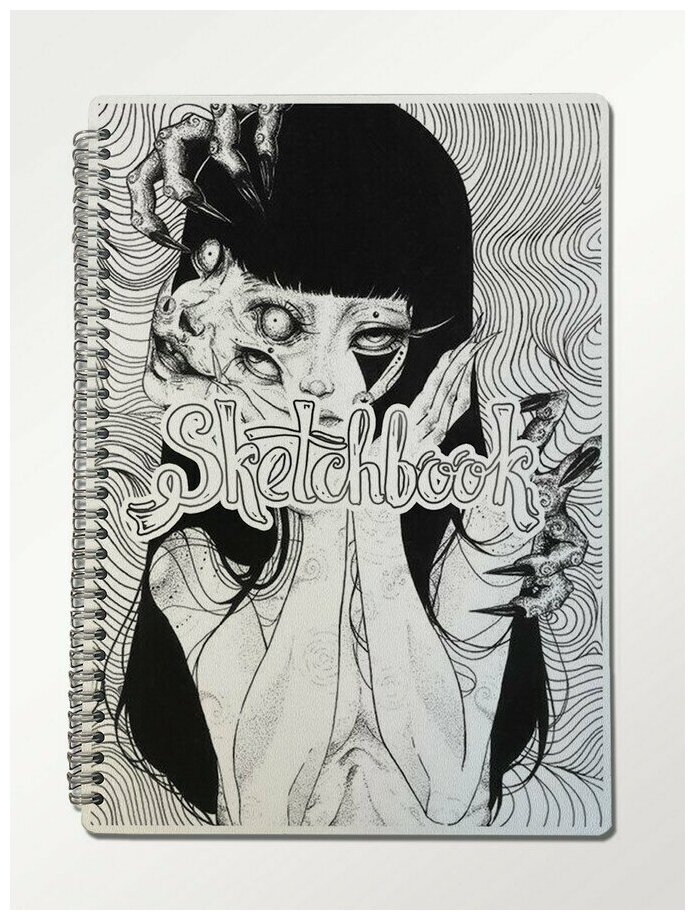 Скетчбук блокнот, А4 крафт-бумага, 50 листов с деревянной обложкой манга психоделика (хоррор, крипота, scp, комикс) - 333