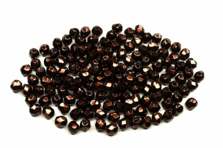 Бусины граненые Firepolish 3мм, отверстие 0,7мм, цвет 23980/34469 коричневый металлик, 713-075, 50шт