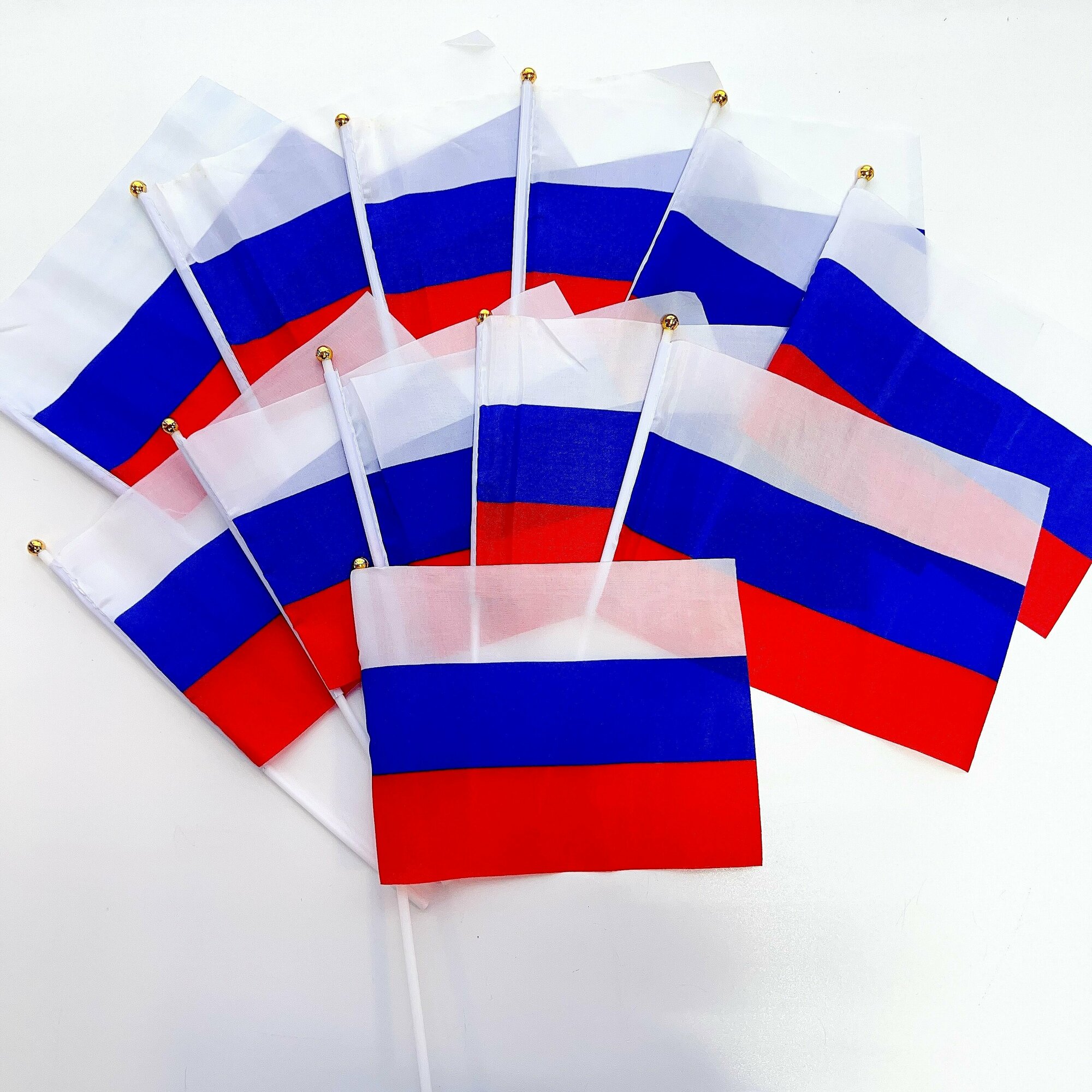 Флаг России набор из 12шт 15х25см на палочке/ Триколор Российская Федерация