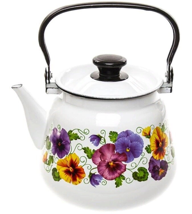 Чайник для плиты Керченский металлургический завод Анюта 42104-132/6 с подвижной ручкой из эмалированной стали белый 3.5л / для кипячения воды / кухонная посуда для всех видов плит