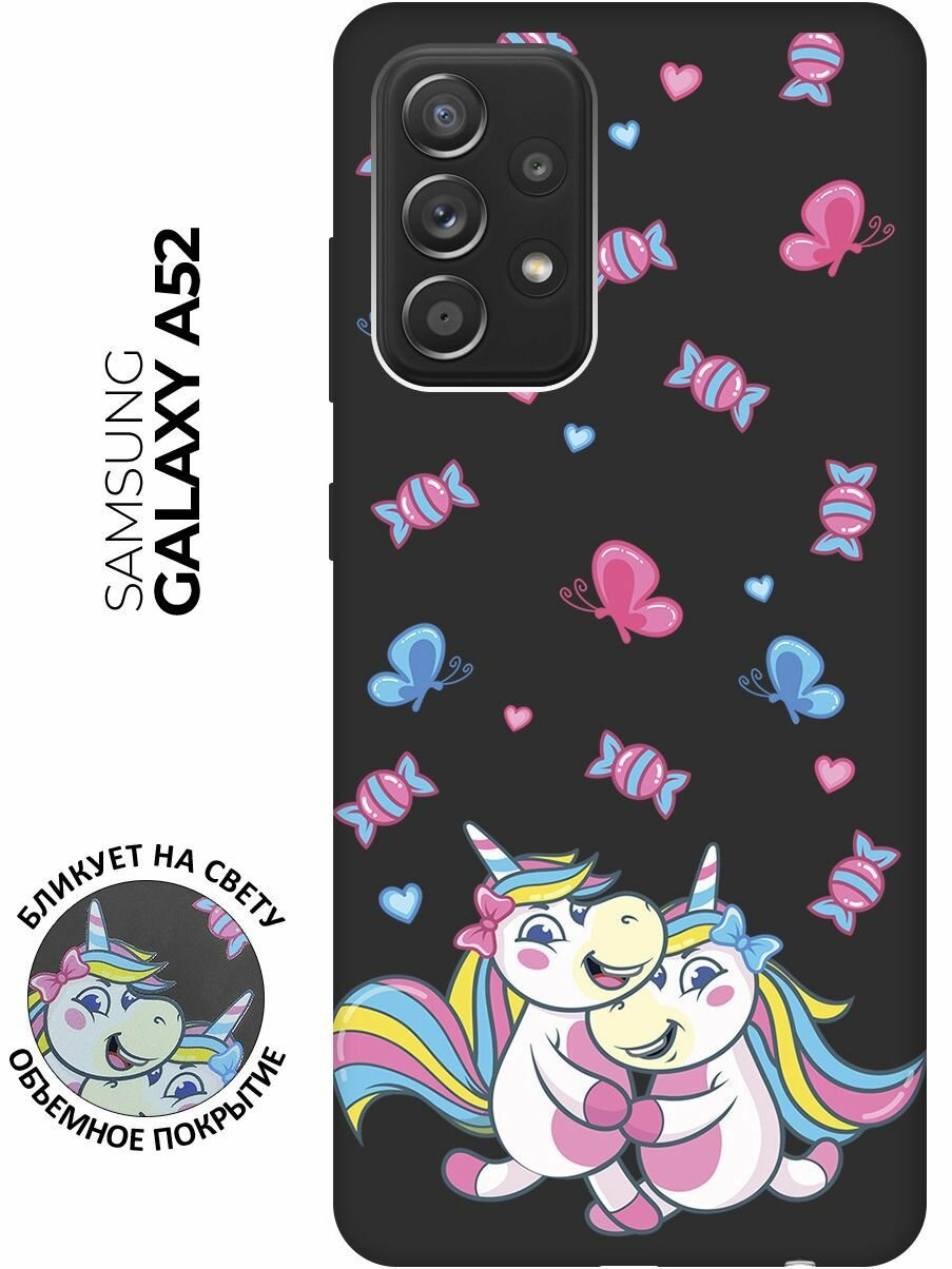 Матовый чехол Unicorns and Candies для Samsung Galaxy A52 / Самсунг А52 с 3D эффектом черный