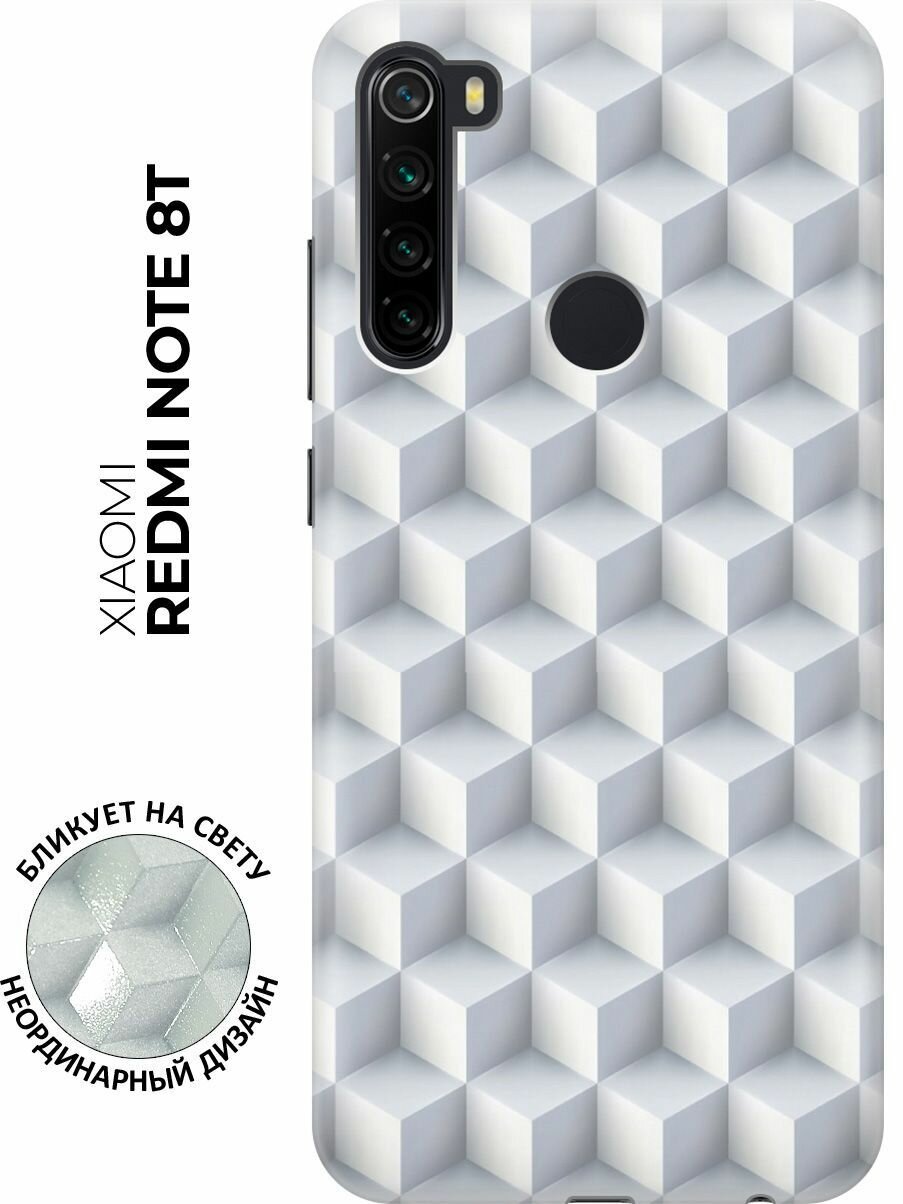 Силиконовый чехол Паттерн из белых кубов на Xiaomi Redmi Note 8T / Сяоми Редми Ноут 8Т с эффектом блика