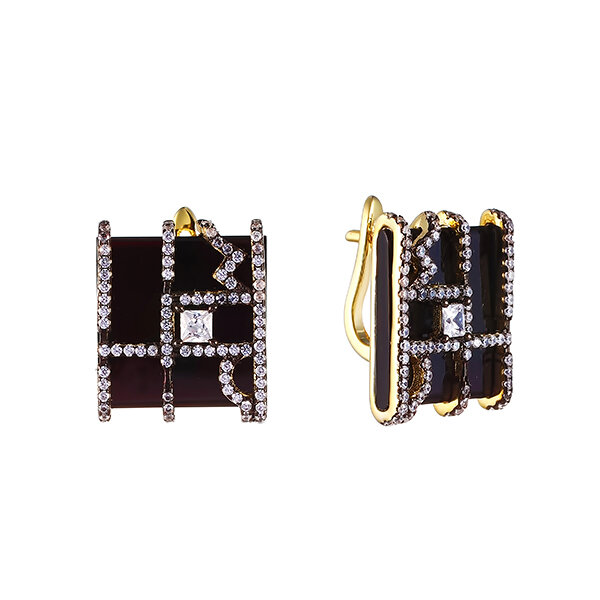 Серьги, серебро, 925 проба, фианит, оникс