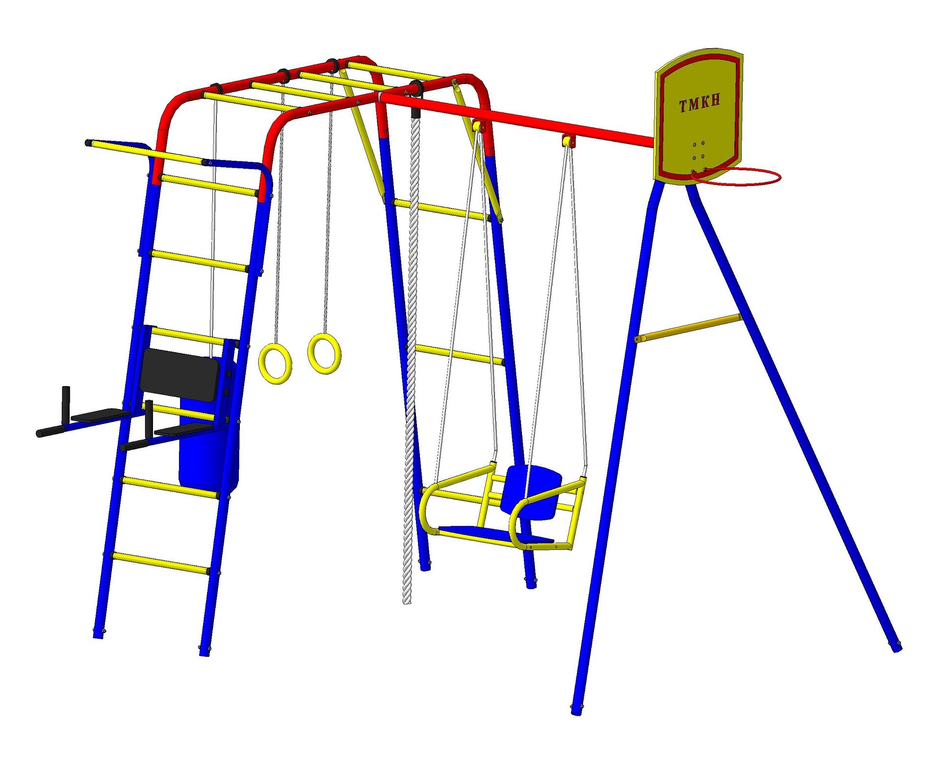 Спортивно-игровой комплекс Пионер "Юла Макси" ЦК-2М, качели со спинкой, уличный, синий/желтый/красный