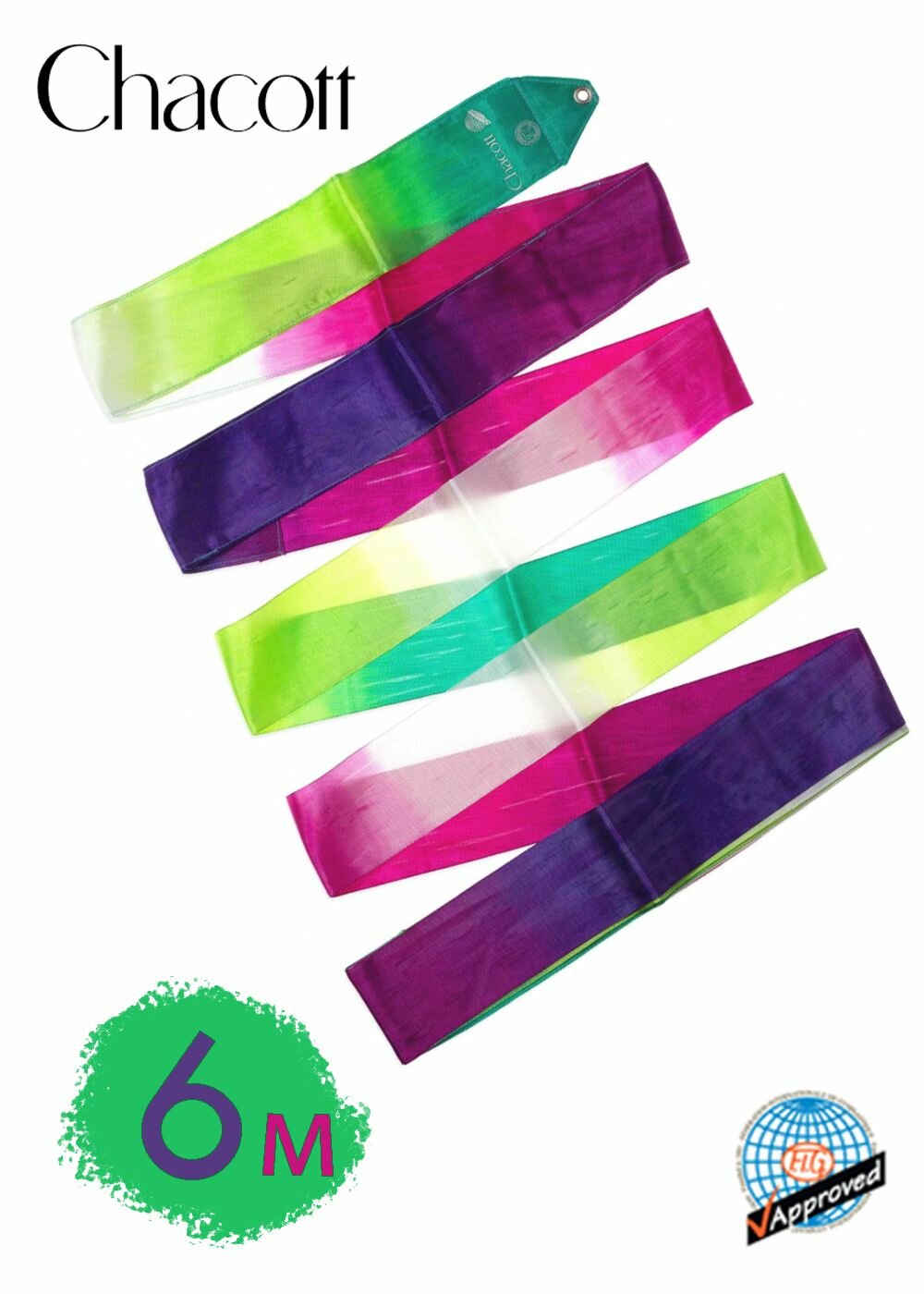 Лента CHACOTT Gradation цветная 6м. 736 (Зеленый-Белый-Малиновый-Фиолетовый) FIG