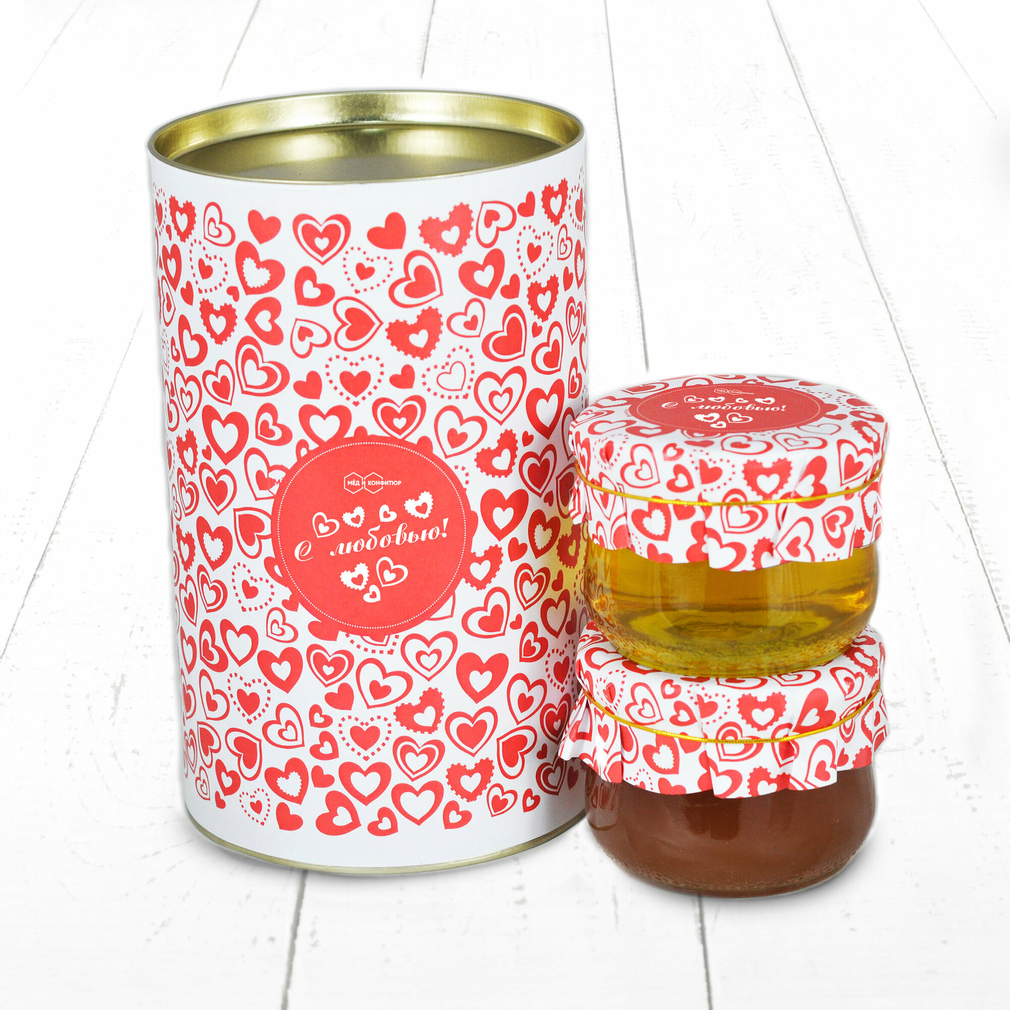 Подарочный Набор "Тубус С Любовью липовый и дягилевый мёд" Сердца
