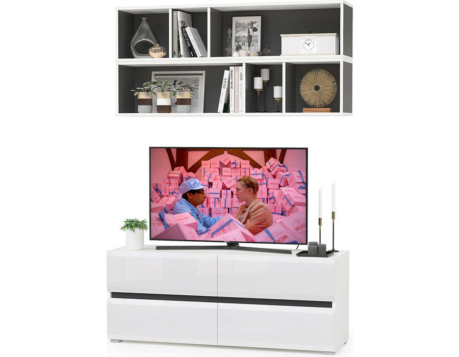 Гостиная Сидней №3 цвет белый глянец/ черный ШхГхВ 130х41,3х210 см, ниша для ТВ 129х41х95 см, универсальная сборка