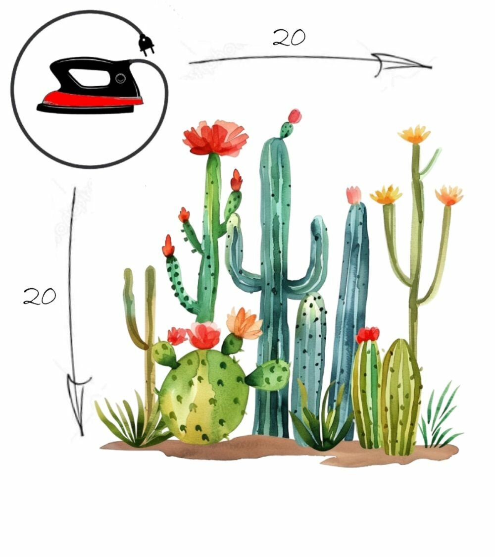Термотрансфер "Кактусы", наклейка на одежду, 20х20