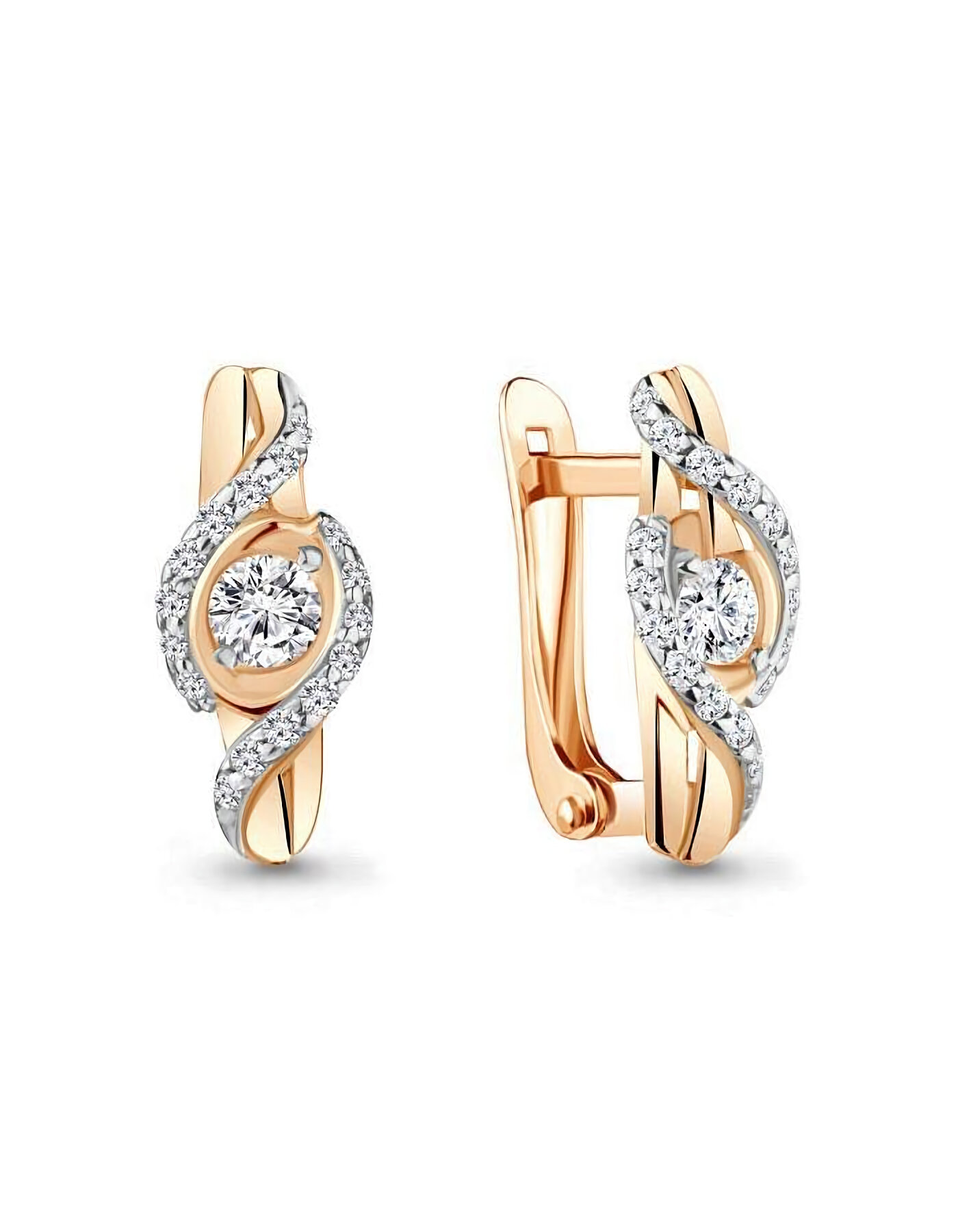 Серьги, серебро, 925 проба, золочение, фианит