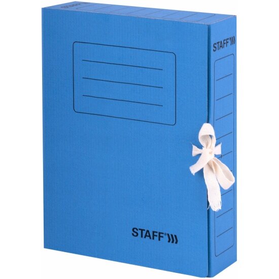 Папка архивная Staff с завязками А4 (325х250 мм), 75 мм, до 700 листов, микрогофрокартон, синяя, , 128870