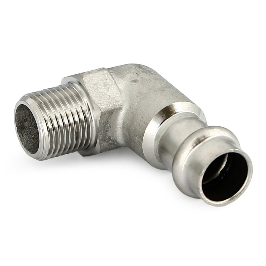 Угол 90° под пресс переходной 22 x 1/2" (НР) UNI-FITT из нержавейки