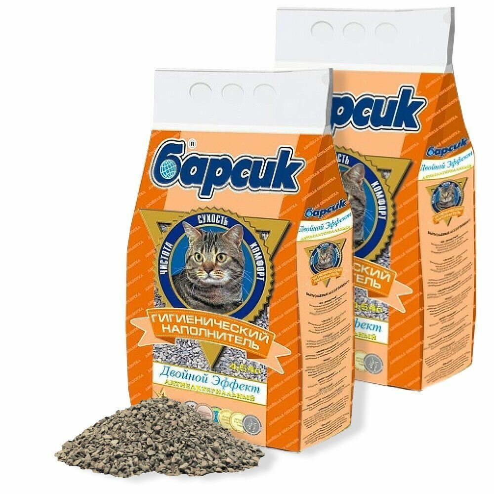 Наполнитель для кошачьего туалета Барсик Двойной эффект 4,54л - 2 упаковки