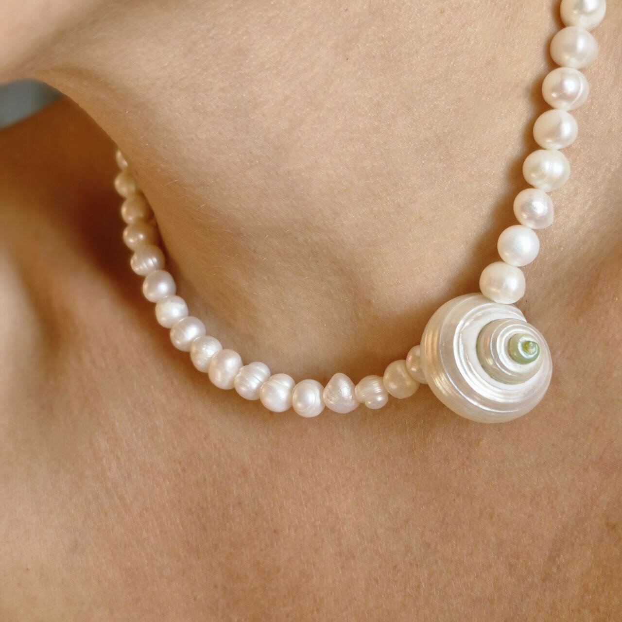 Колье, ракушка, жемчуг пресноводный