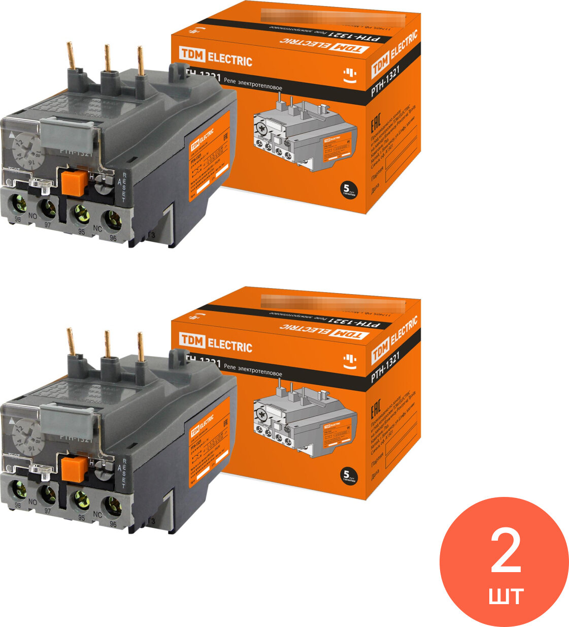 Реле электротепловое TDM Electric / ТДМ Электрик РТН-1321 винтовое подключение, пластиковый корпус, черный, 92х44х67мм, 12-18А / электрика (комплект из 2 шт)