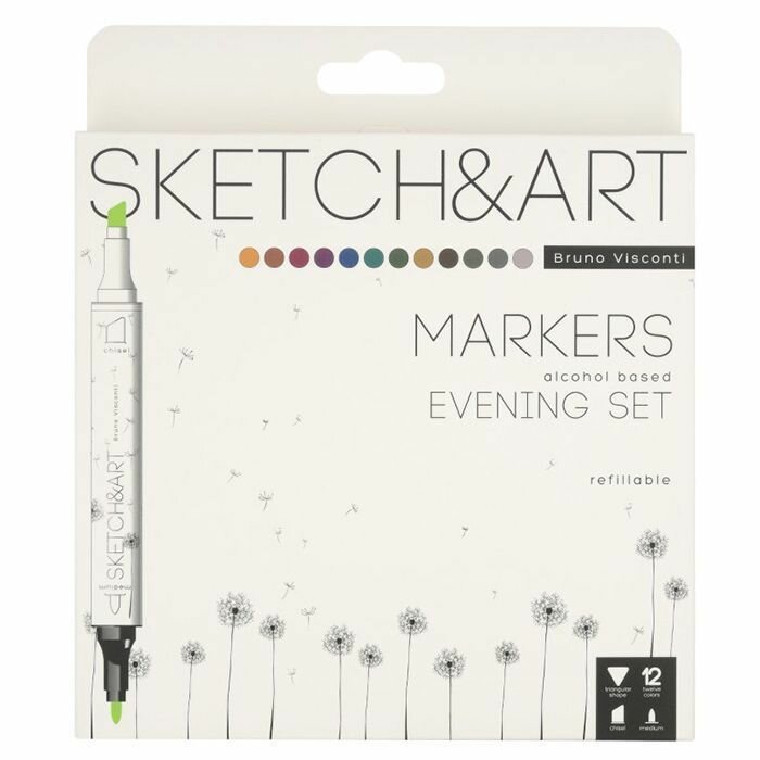 Набор маркеров д/скетчинга 12шт, Bruno Visconti Sketch&art "Evening Set" двусторонние 3мм/6мм