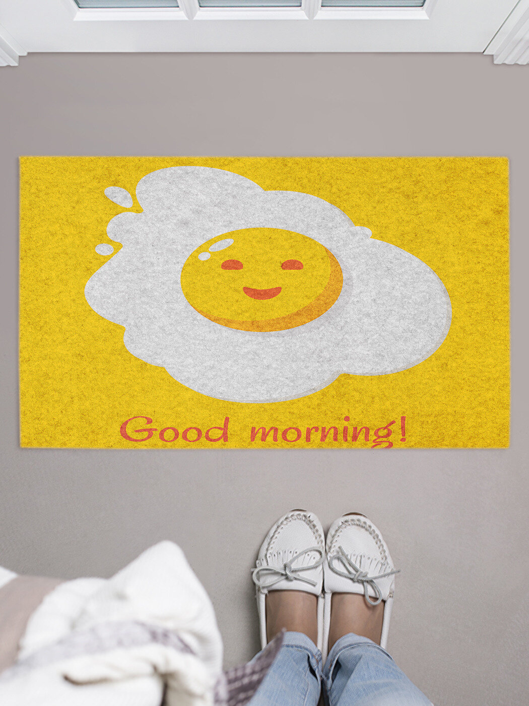 Коврик придверный в прихожую с принтом "Веселый омлет" 45 на 75 см , JoyArty