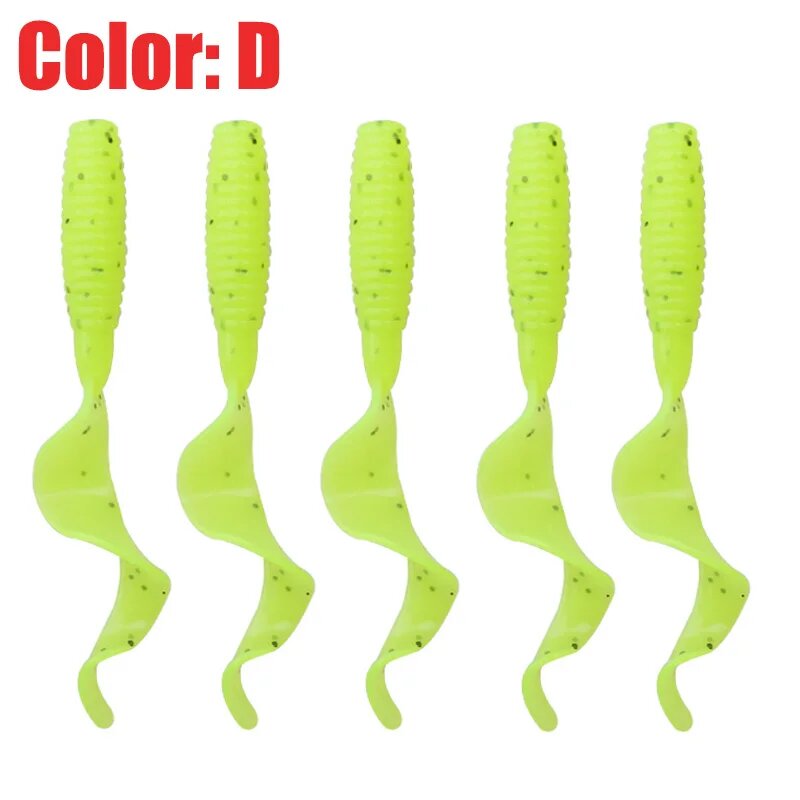 5 шт. мягкие силиконовые приманки "червь", 55 мм, 2 г Зеленый, E