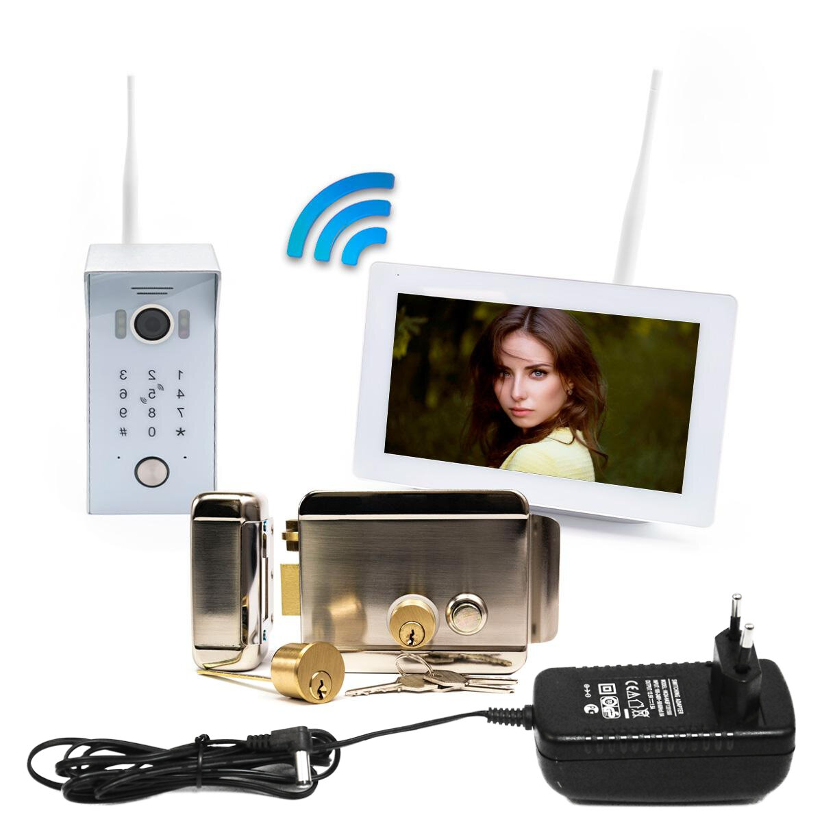 Беспроводной домофон TUYA и электромеханический замок AX042 - SkyNet 700-Tuya (1+0+AX042)-TFT - радиоканальная вызывная панель с кодовым набором, RFID