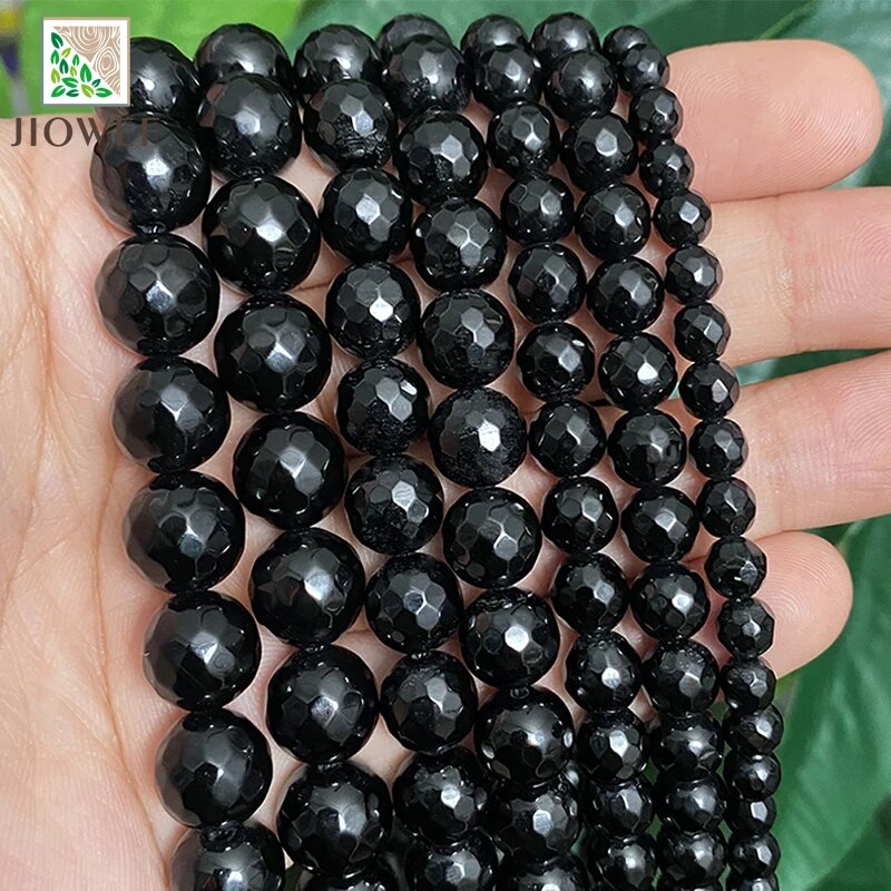 Гладкие граненые бусины из черного агата JIOWEF 4/6/8/10/12/14 мм 4mm-about 92pcs