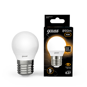 Лампа светодиодная Gauss Black Шар, 9.5W, 890lm, 3000K, цоколь E27, LED