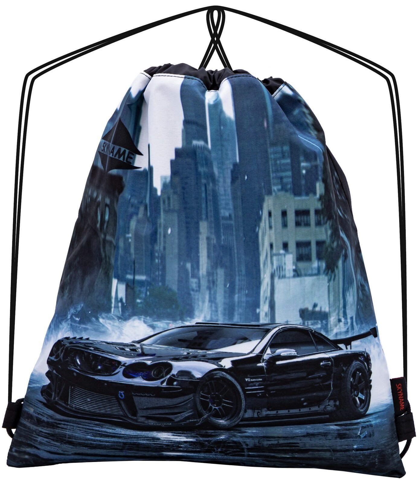 Мешок для обуви для мальчика в школу увеличенного размера 45 х 40 см с лямками из шнурков