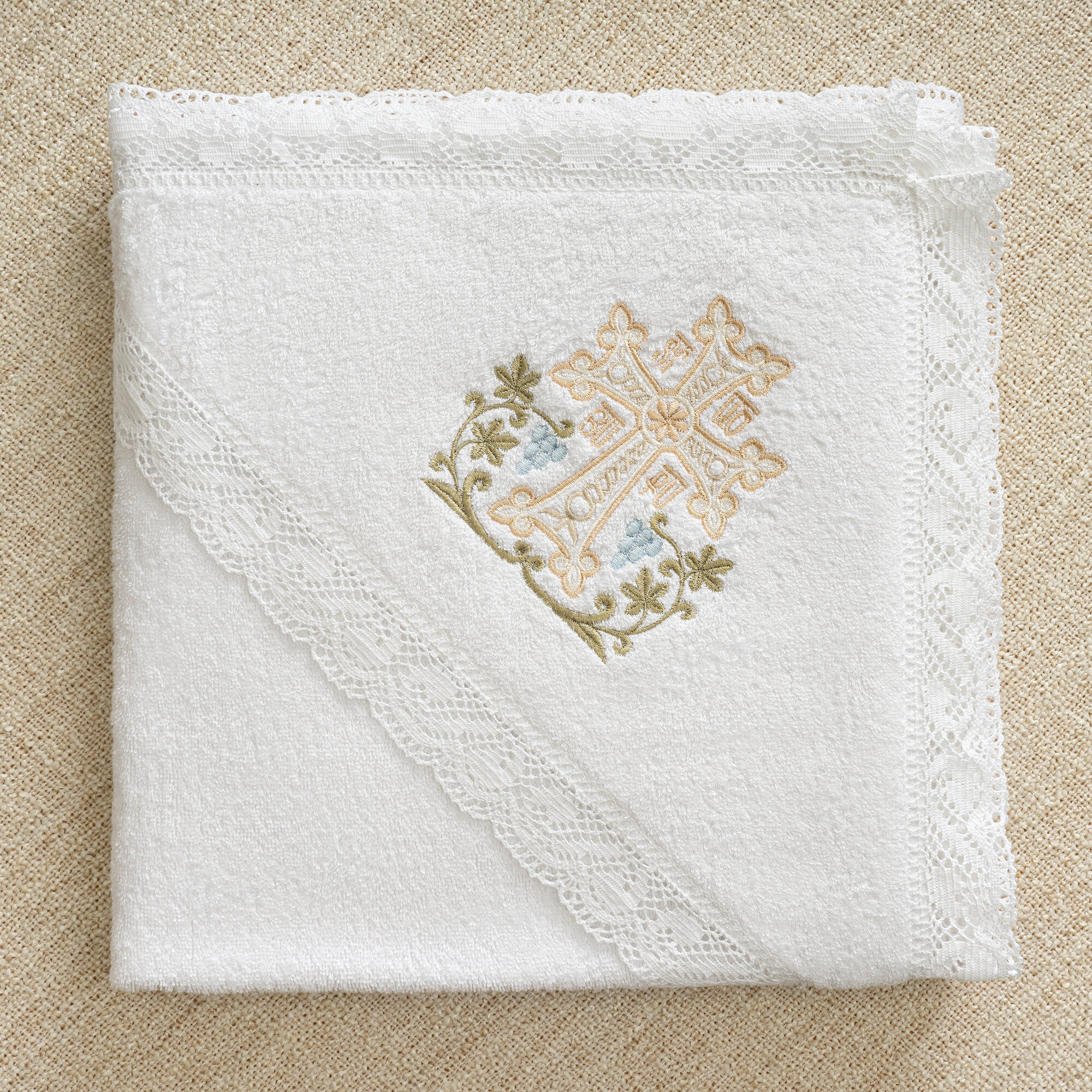 Кружевное махровое полотенце с капюшоном с вышивкой Армянский крест