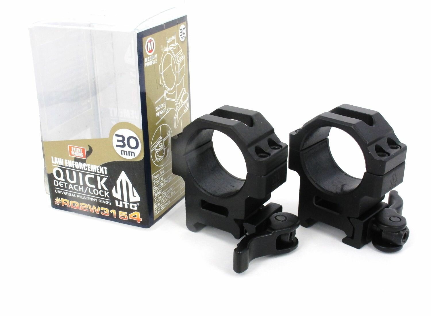 Кольца быстросъемные UTG 30 мм на Picatinny с рычажным зажимом, средние