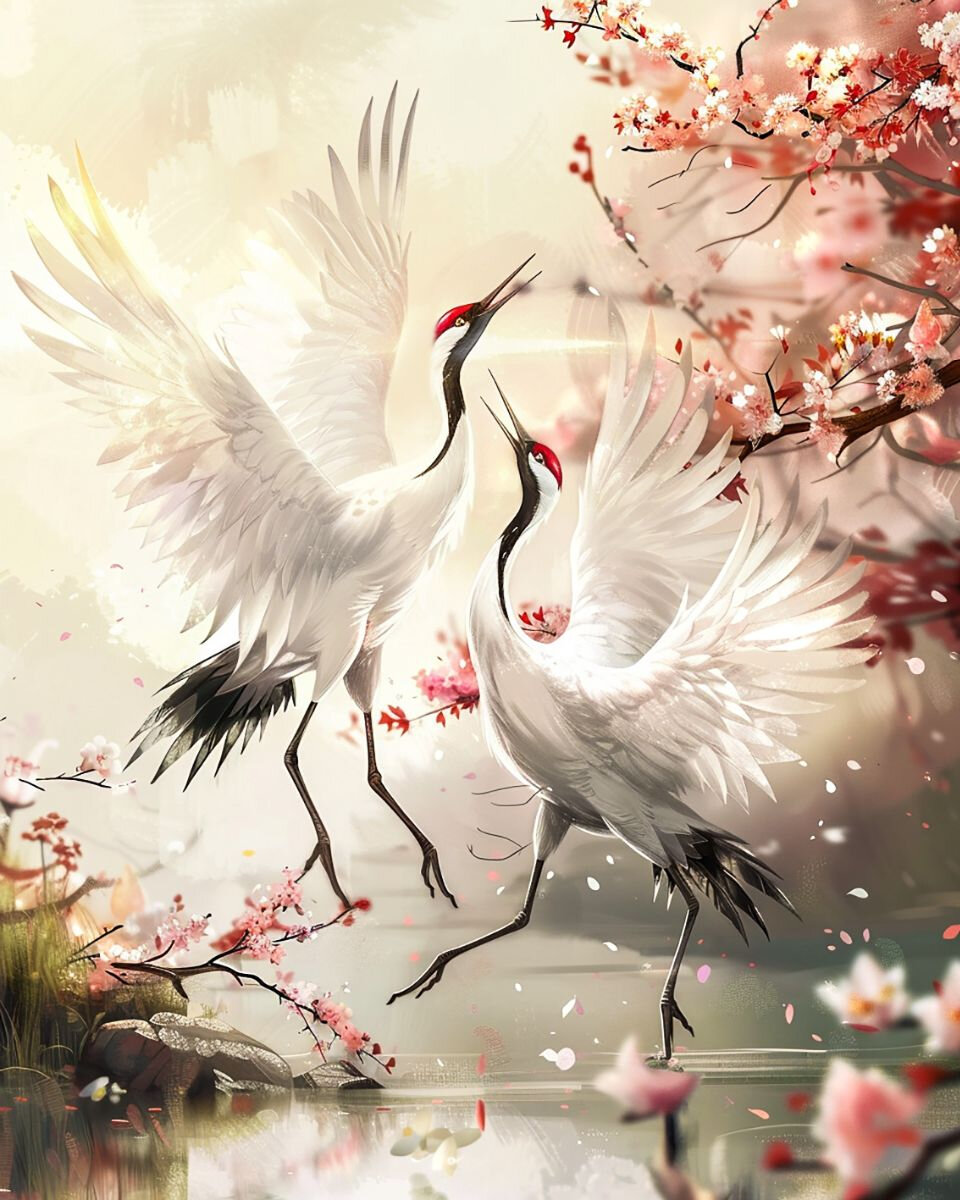 Картина по номерам журавли 40х50