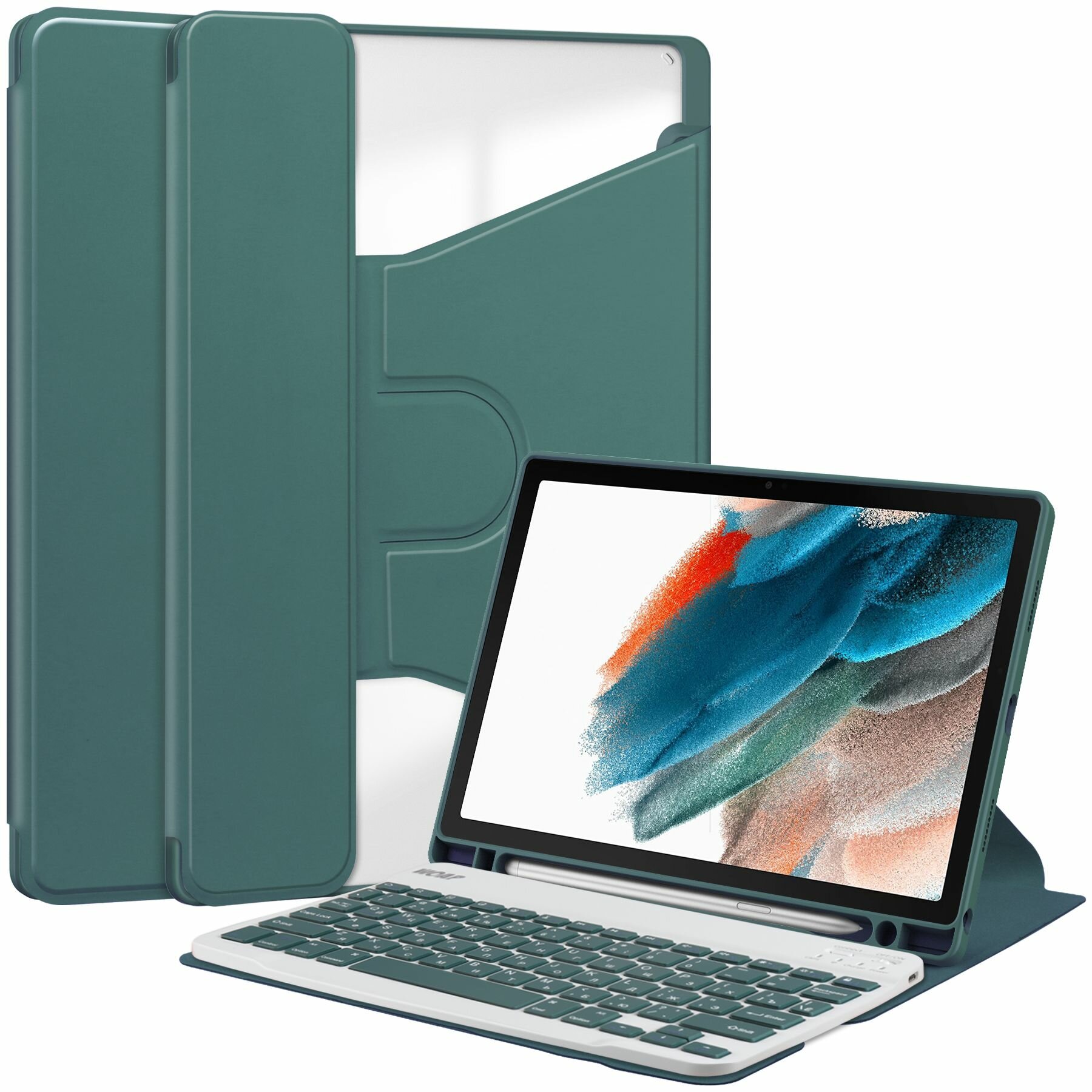 Чехол для Samsung Galaxy Tab A8 10.5" с клавиатурой темно-зеленый