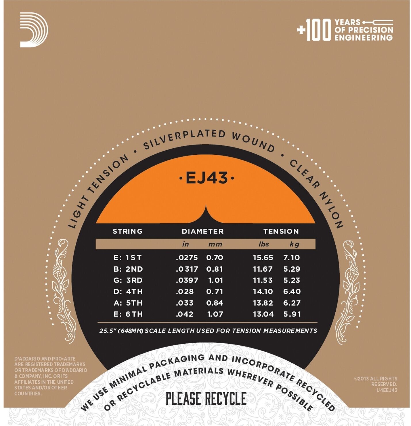 EJ43 PRO ARTE Струны для классической гитары нейлоновые Light D`Addario