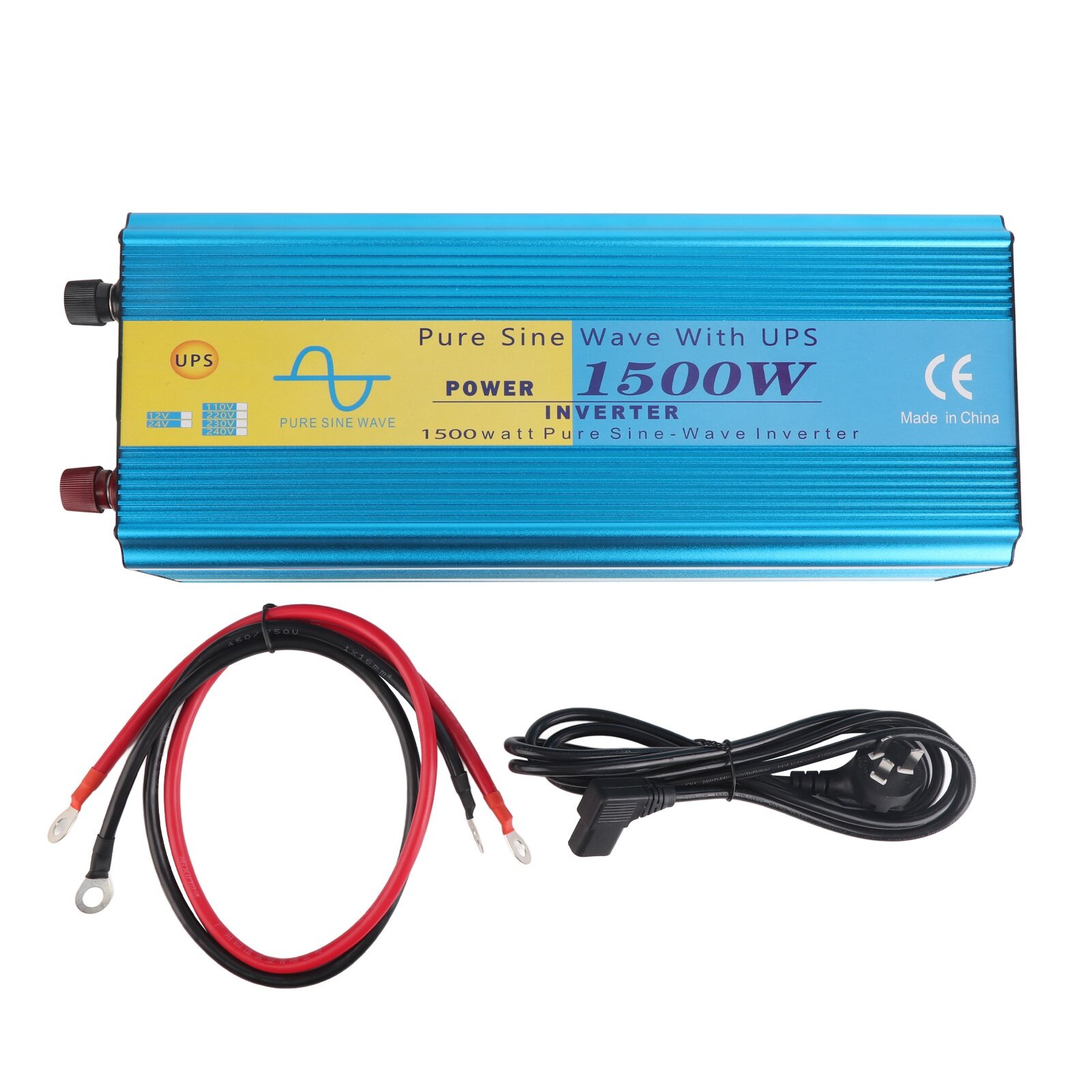 Инвертор 1500 Вт, DC24V -> AC230V, чистый синус, LED, USB, вилка AU