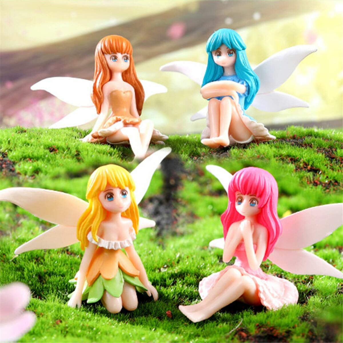 Миниатюрные фигурки фей - 4 шт. Маленькие цветочные украшения в виде фей из смолы