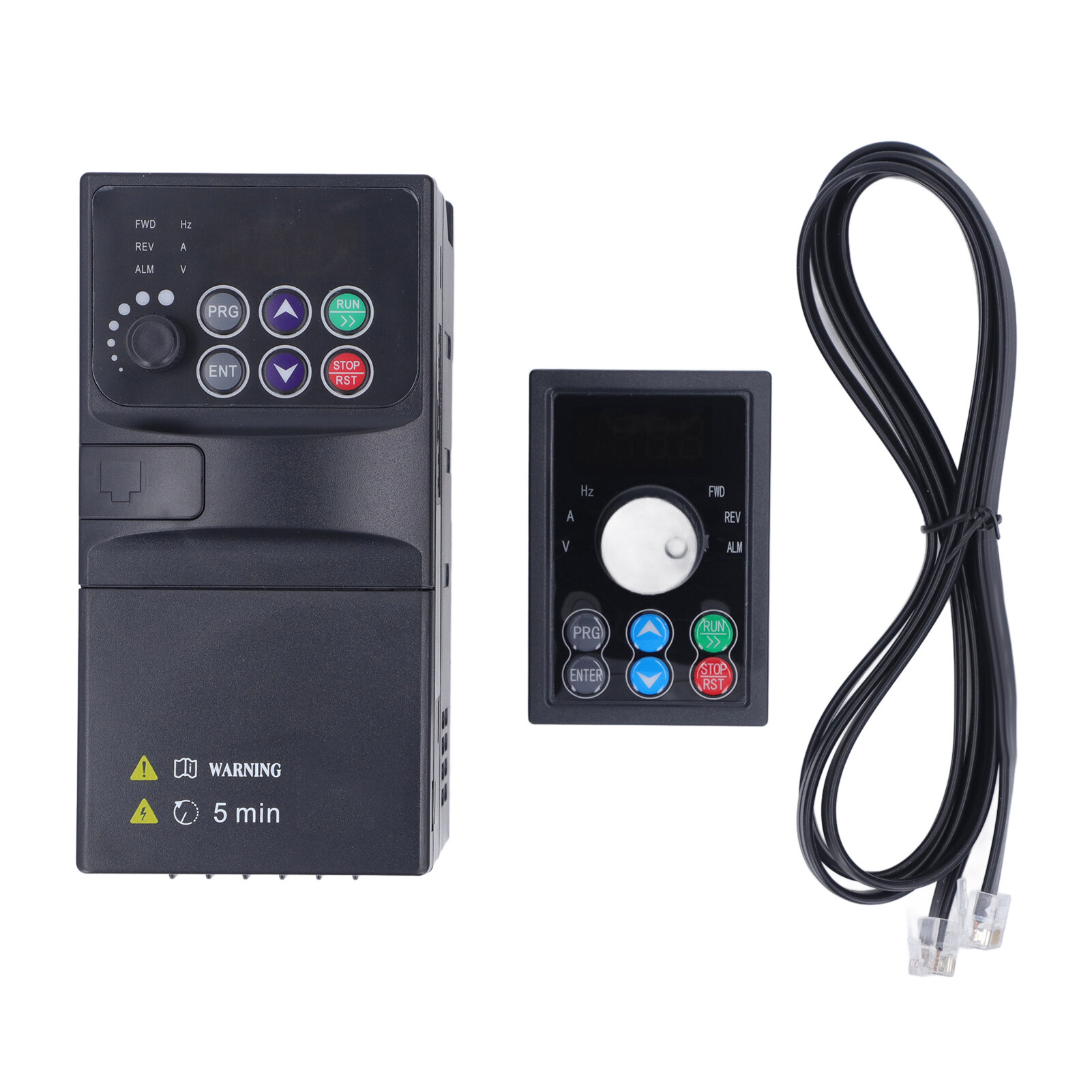 Трехфазный векторный частотный преобразователь мощностью 0,75 кВт, входное напряжение 320–460 В, выходное напряжение 0–380 В, с кабелем длиной 1,5 м.