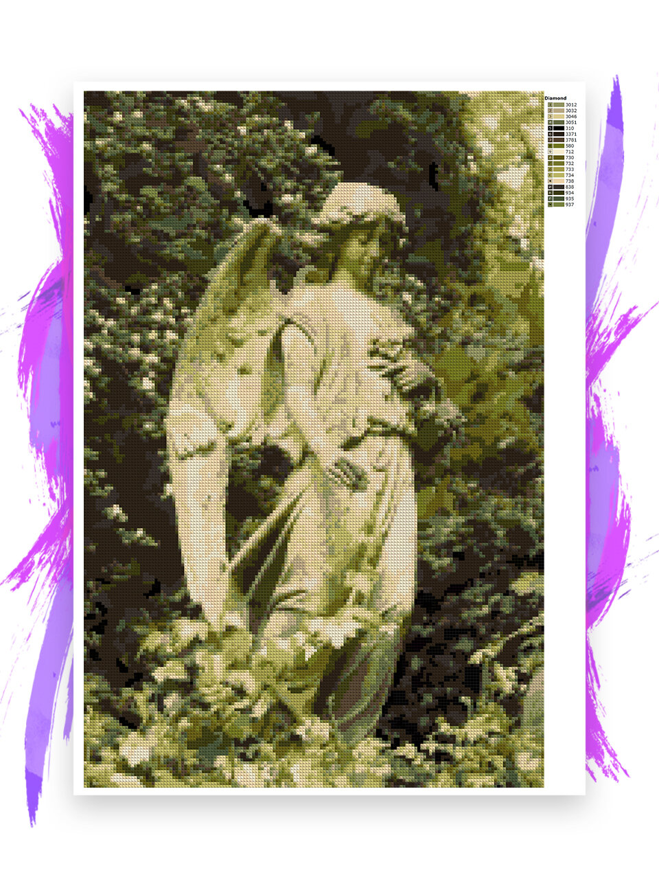 Алмазная мозаика без подрамника - вышивка Статуя ангела 40 х 60 см