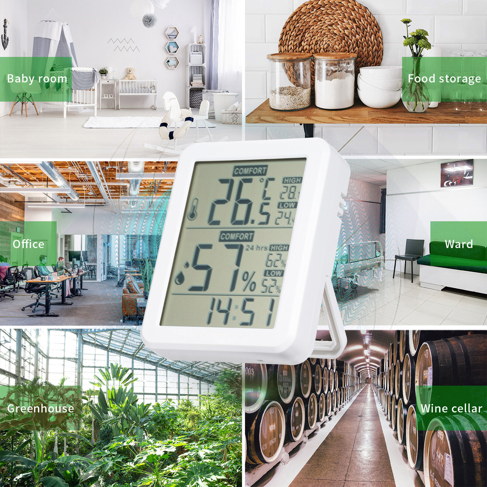 Мини цифровой гигрометр и термометр HABOTEST, комнатный измеритель влажности, датчик комнатной температуры с подставкой и отверстием, измеритель температуры и влажности для дома, теплицы, сада, подвала, шкафа, гитарного чехла
