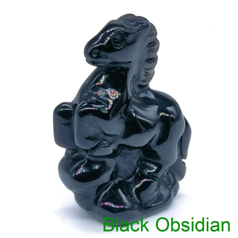 Фигурки животных из аметиста, зеленого авантюрина и розового кварца Черный, 1PC, Black Obsidian