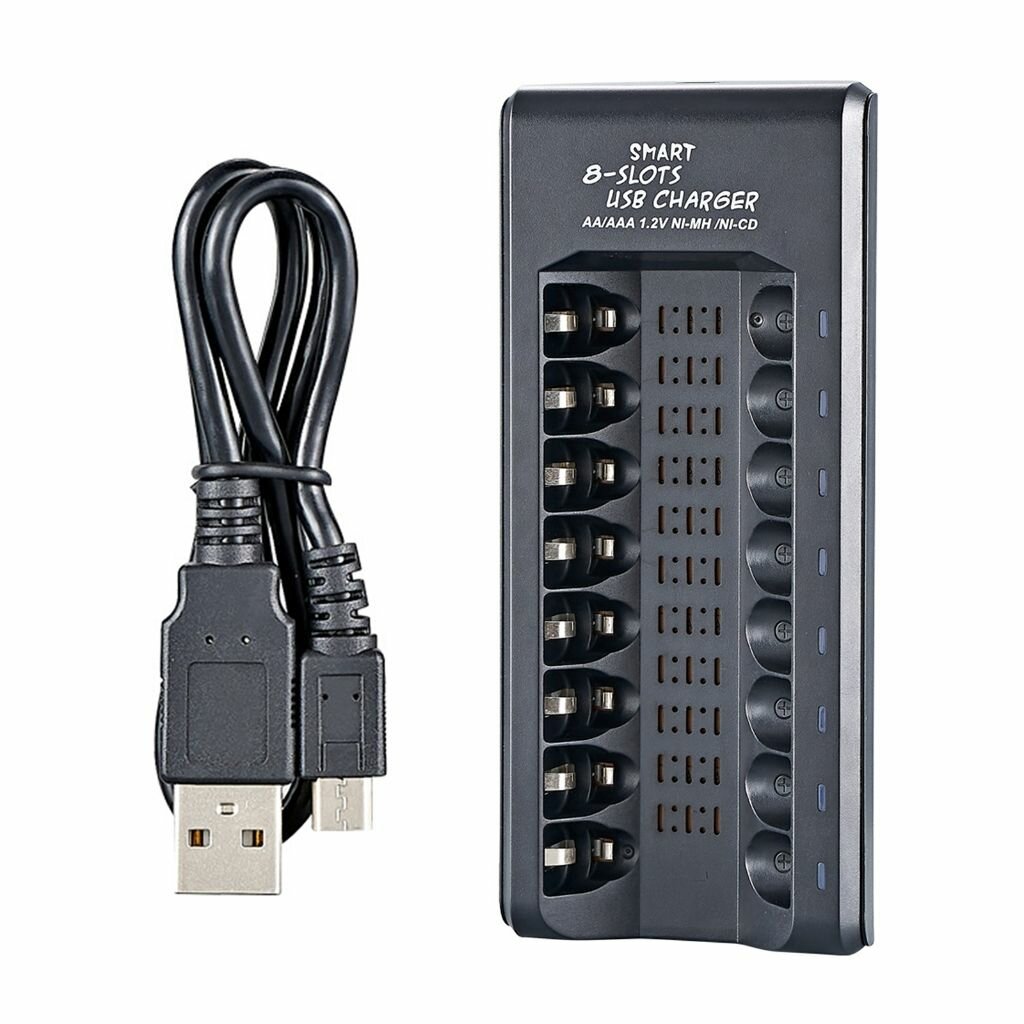 8-слотовое USB-зарядное устройство постоянного тока 5 В, портативная зарядная станция для аккумуляторов типа АА / тройного А с независимыми слотами