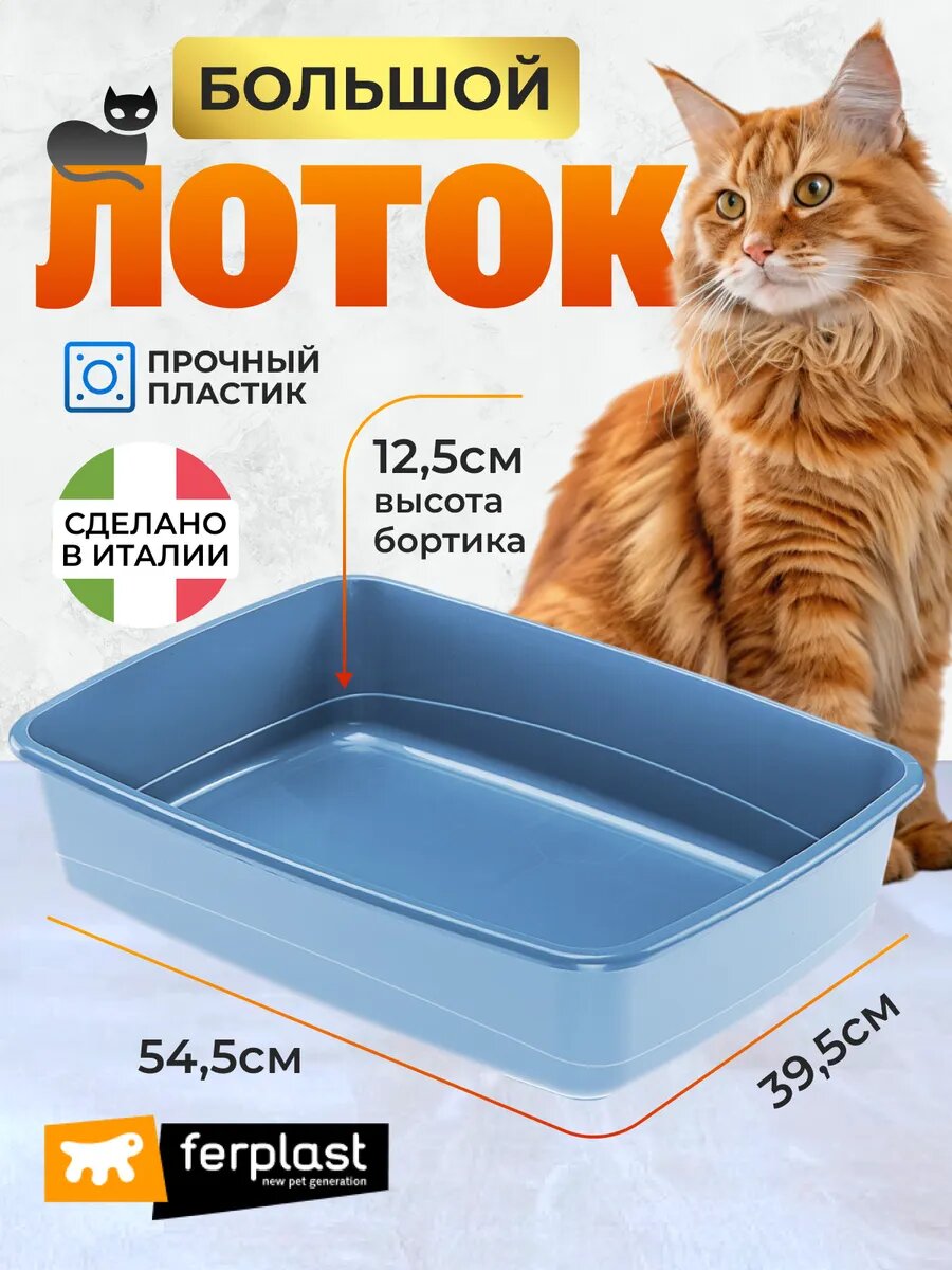 Лоток для кошек большой, под наполнитель, 54.5 × 39.5 × 12.5 см