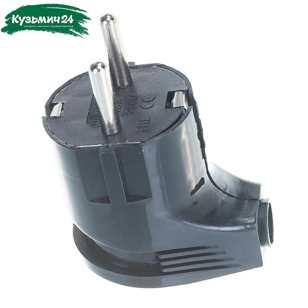 Вилка электрическая UNIVersal, с заземлением, угловая, черная 16 А 250 В (еврослот)