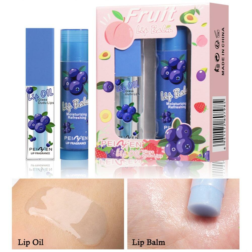 Набор масел для губ 2-в-1 с фруктовым вкусом, масло для губ + бальзам для губ
