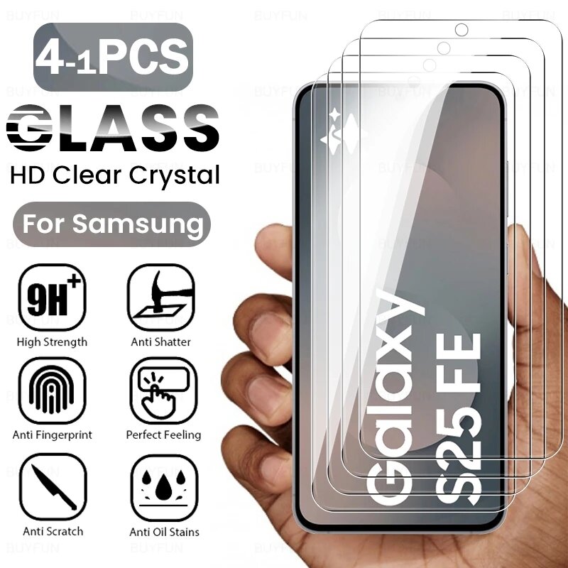 4-1 шт. 9H прозрачное закаленное стекло для защиты экрана для Samsung 4Pieces, For Samsung S25 FE