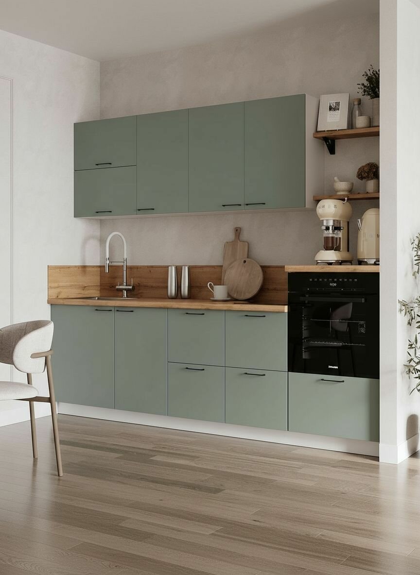 ARNIKA Кухонный гарнитур со столешницей "Дакия" 2,55м х цвет олива (зеленый), в 4фасад Эмаль