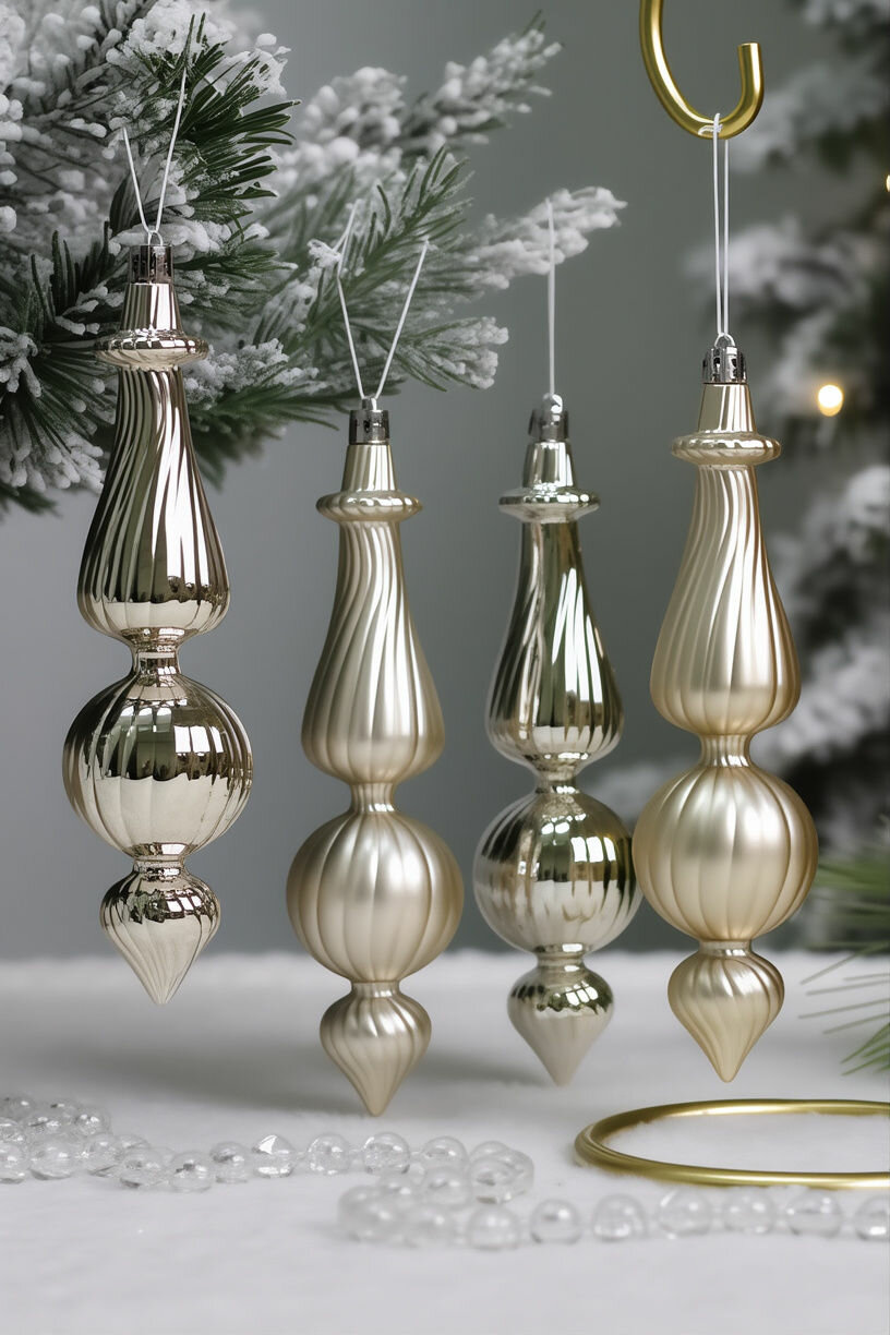 Набор ёлочных украшений мотивы барокко, пластик, серебряный, 17 см, 4 шт, Winter Deco 1000512