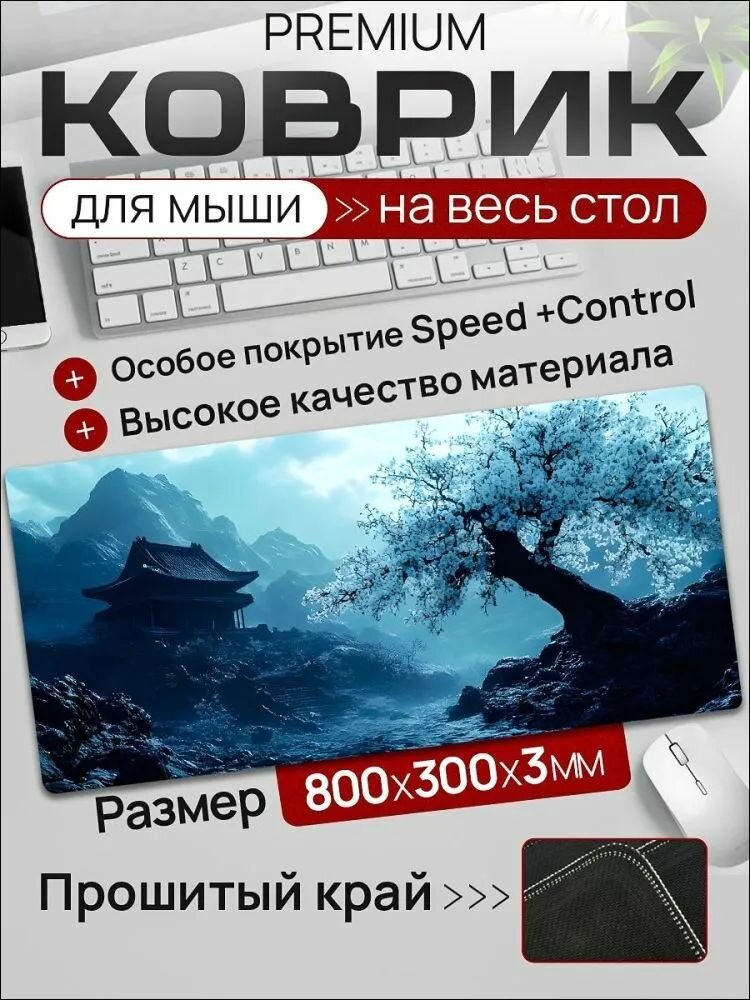 Коврик для мышки, XL, синий, белый