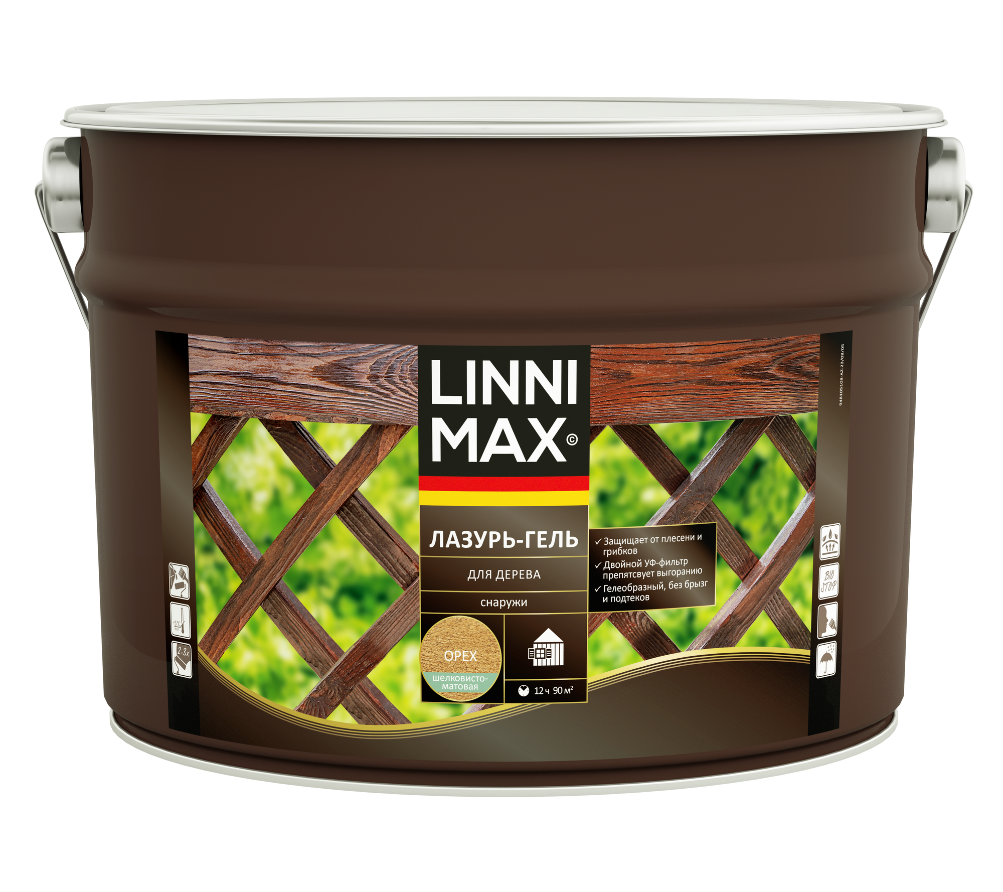 Антисептик LINNIMAX лессирующий лазурь-гель для дерева Орех 9 л