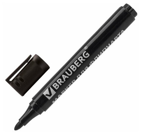 Маркер для флипчарта BRAUBERG, непропитывающий, черный, круглый наконечник, 2.5 мм, 151253
