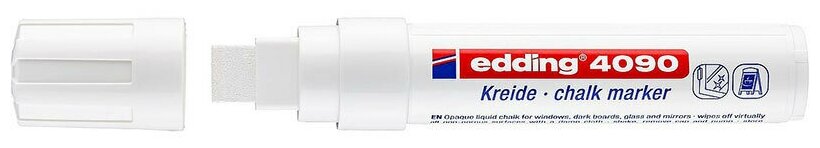 Маркер меловой edding 4090, смываемый, скошенный наконечник, 4-15 мм Белый