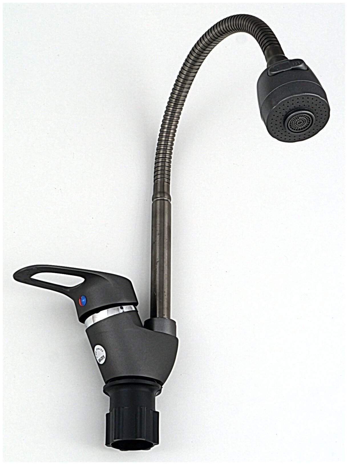 Смеситель на кухню Эверест B58-02619 с гибким изливом, картридж 40 мм, брезентово-серый, крепление гайка