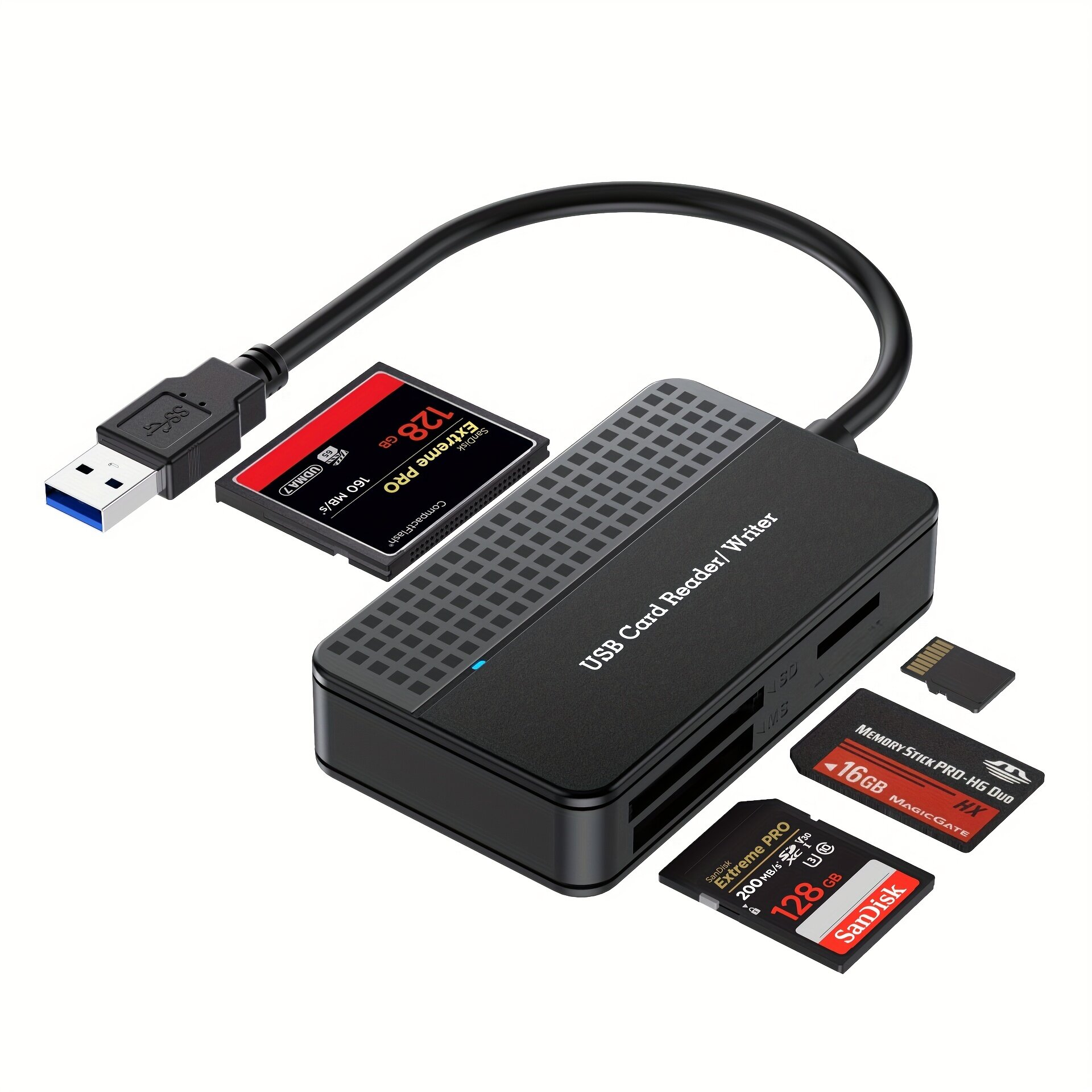Ридер для карт памяти SD 4 в 1 с разъемами USB и USB-C, OTG адаптер, поддержка SD/SDHC/SDXC/MMC/microSD/MS/MS Pro/CF, USB 3.0